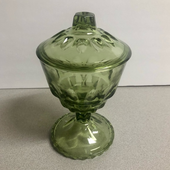 Vintage | Dining | Vintage Green Glass Compote Candy Dish With Stem And ...